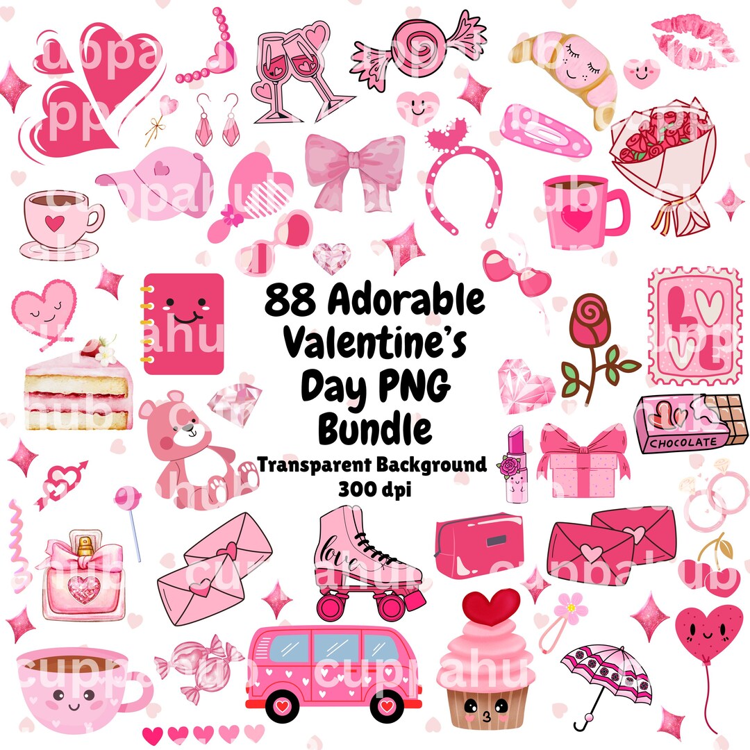 88 Adorable Valentine’s Day PNG Clip Art Bundle - Transparent ...
