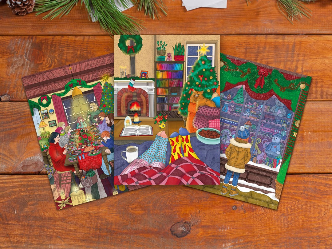 Set of 3 Digital Christmas Cards, Homely Cards to Decorate, Give as ...