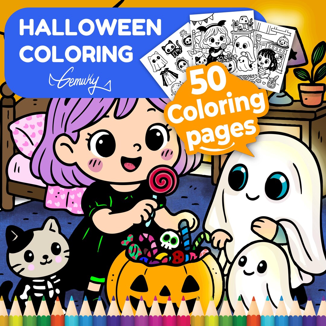 50 Cute Halloween Coloring Pages | Kawaii Coloring Book for Kids ...
