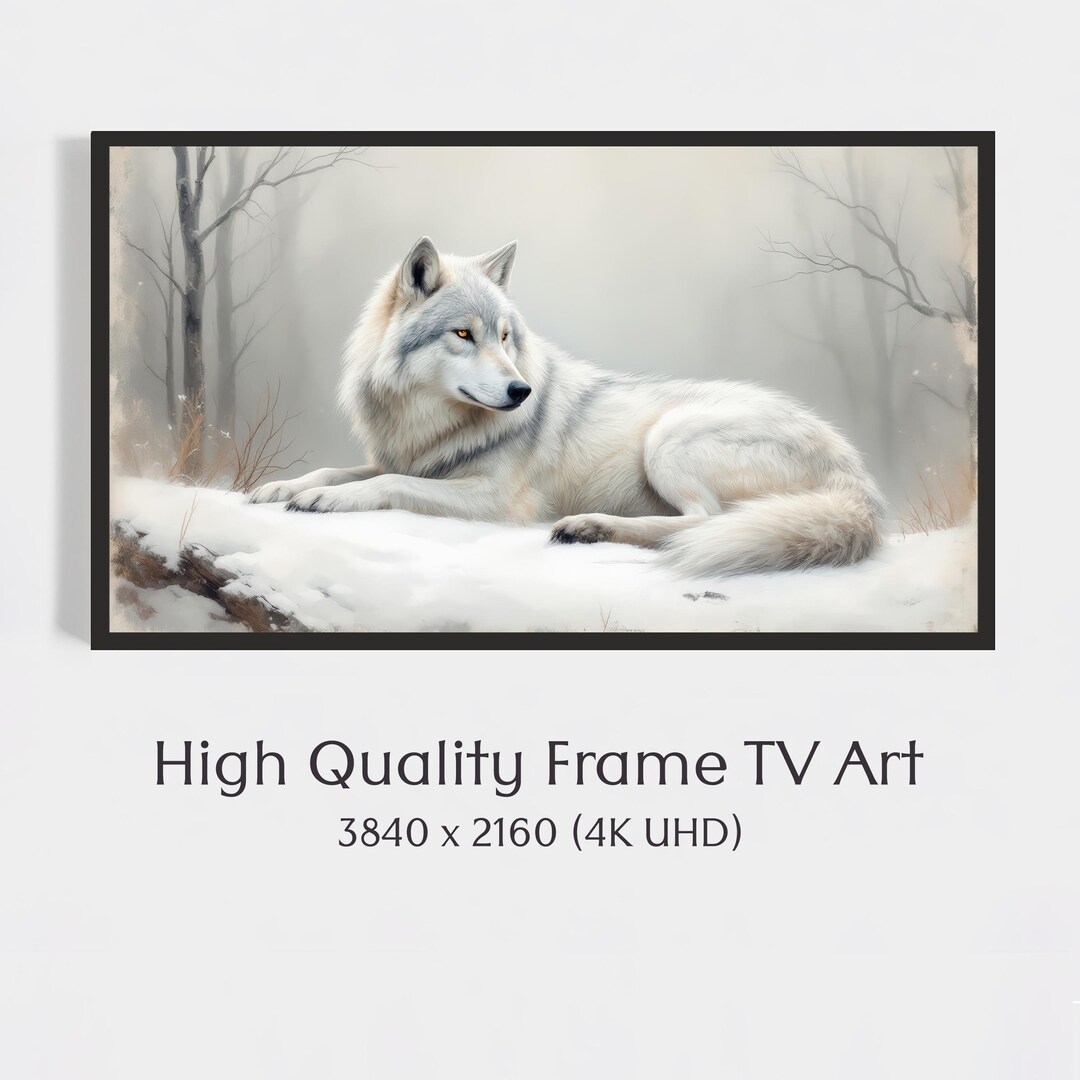 4K Vintage Wolf Art in Peaceful Snowy Forest for Frame TV Realistic ...