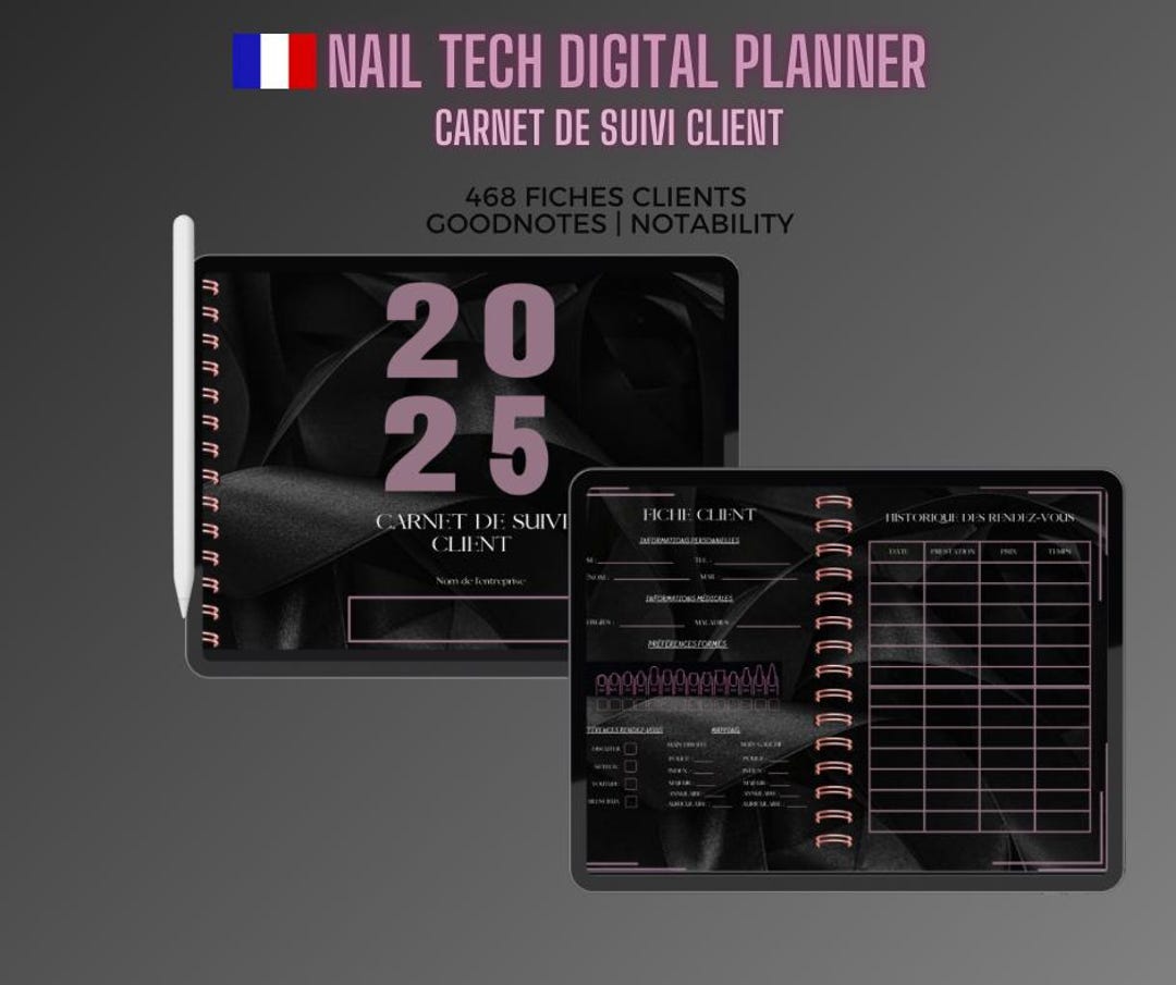 2025 Nail Tech Planner French, Digital Planner, Customer Tracking Book ...