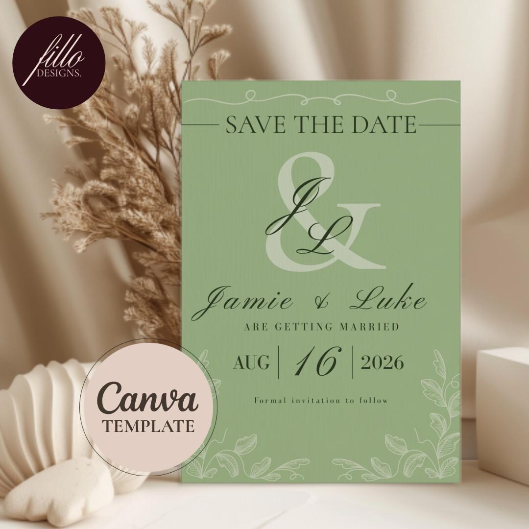 The FOREST GREEN Save the Date Template - Canva Customisable Wedding ...