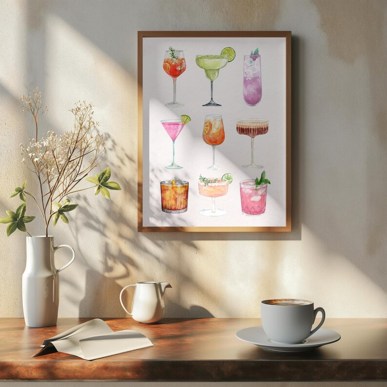 Cocktail Collage Print, Digital Download Prints, Martini Mojito Bar ...