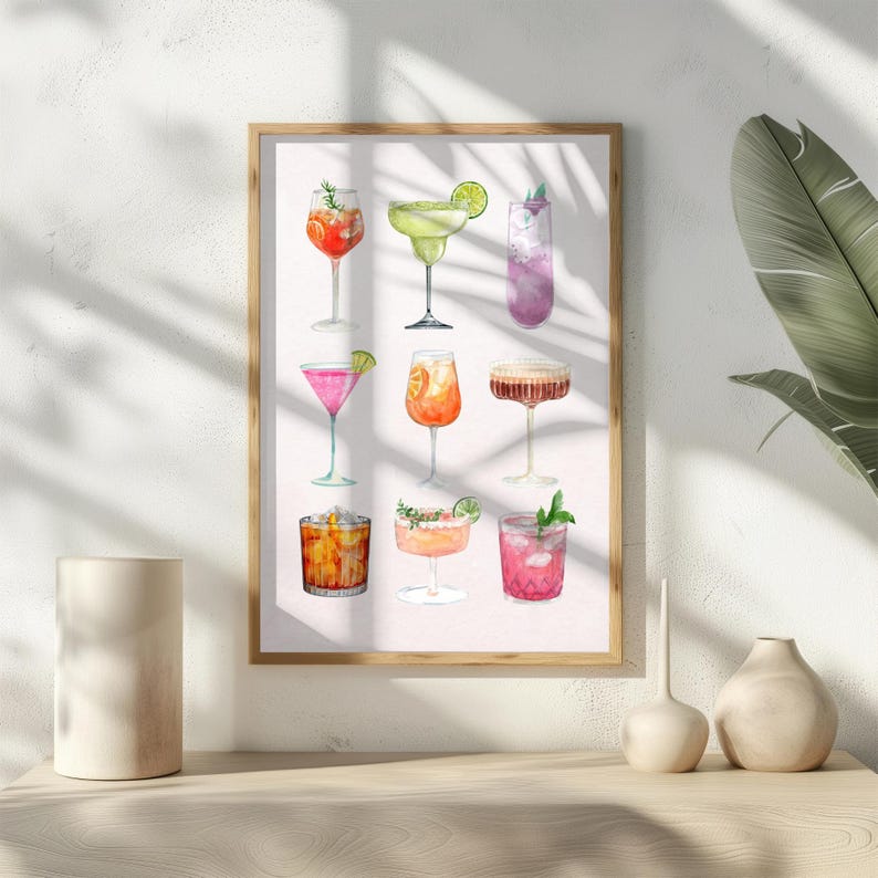 Cocktail Collage Print, Digital Download Prints, Martini Mojito Bar ...