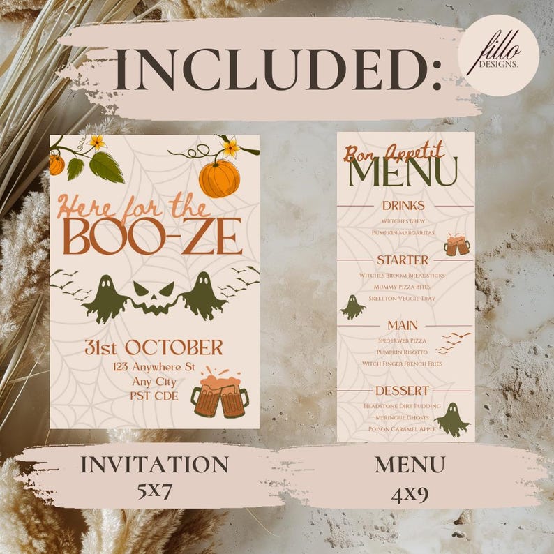Halloween Dinner Party Invitation & Menu Template: Editable Canva ...