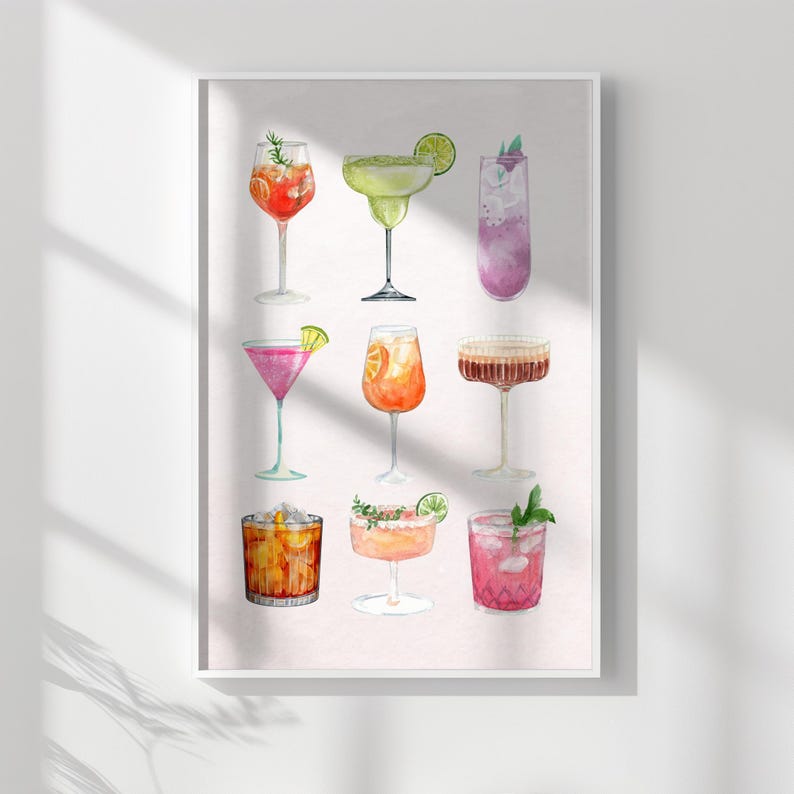 Cocktail Collage Print, Digital Download Prints, Martini Mojito Bar ...