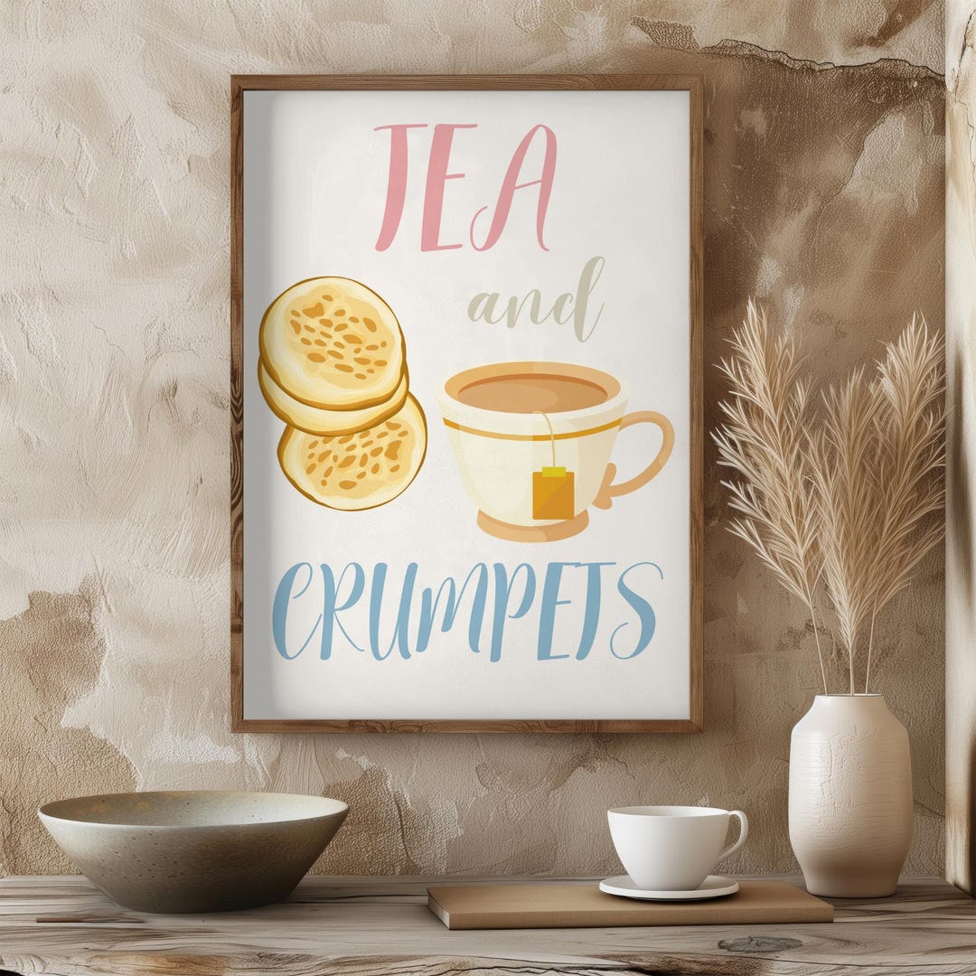 Tea and Crumpets Print, Digital Download Prints, Breakfast British ...
