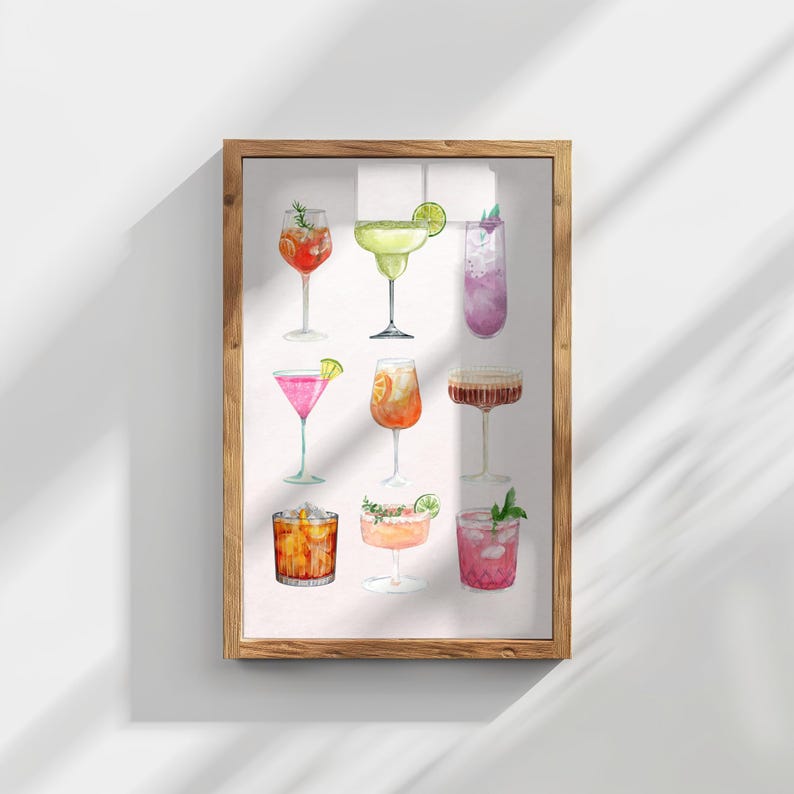 Cocktail Collage Print, Digital Download Prints, Martini Mojito Bar ...