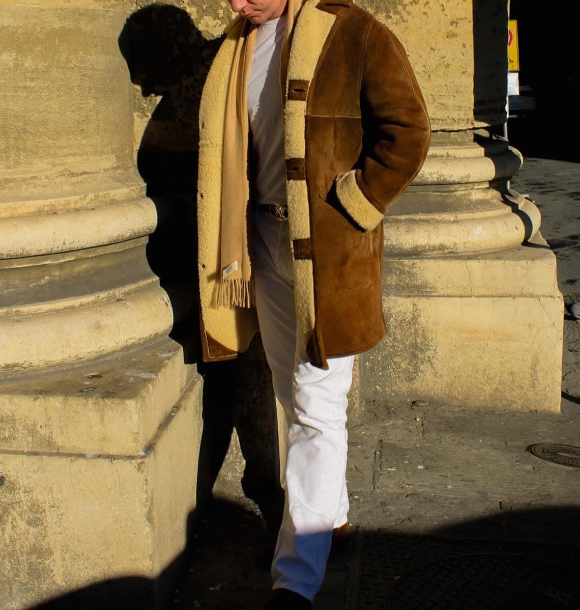 Men’s Vintage Shearling Coat 70s Brown Suede Long Jacket Winter Warm ...
