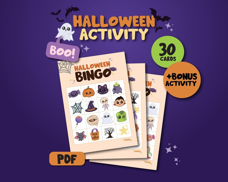 Halloween Bingo Printable Game | 30 Unique Cards, Kids Classroom ...