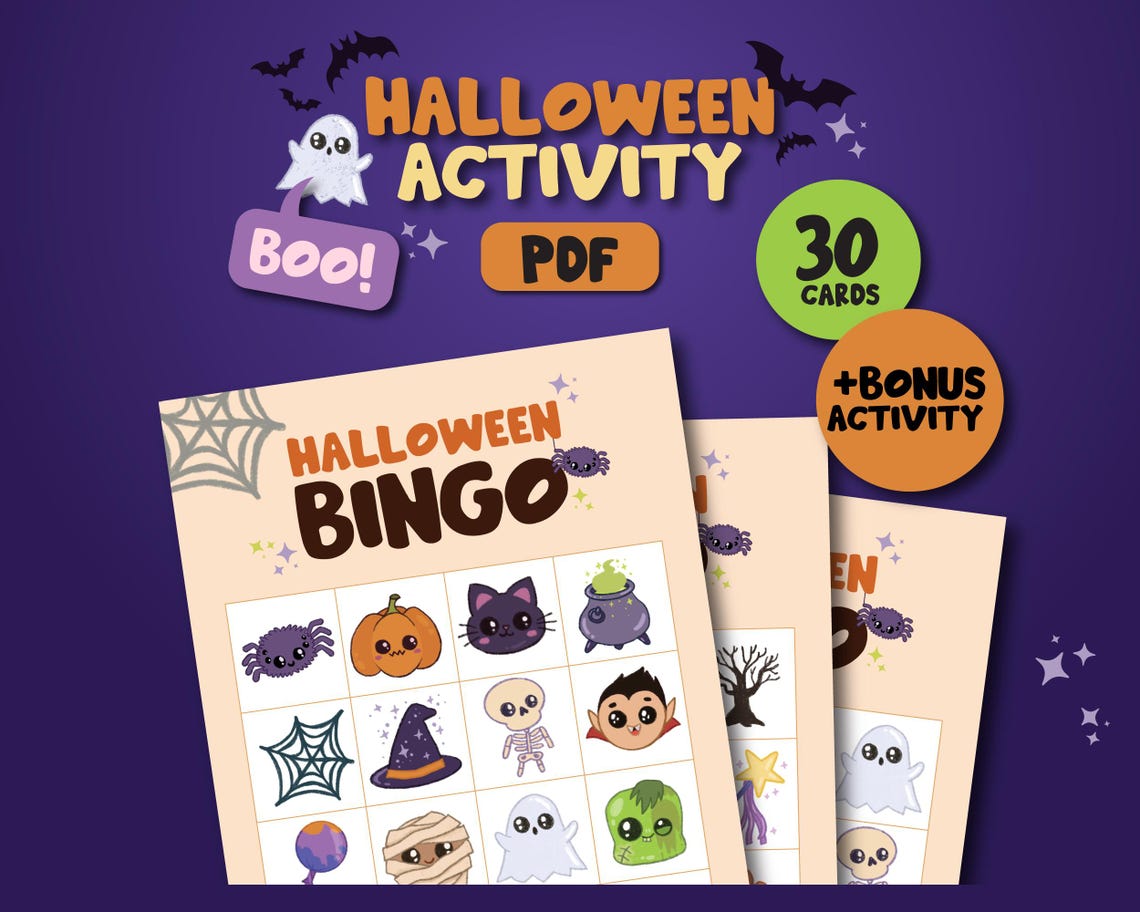 Halloween Bingo Printable Game | 30 Unique Cards, Kids Classroom ...