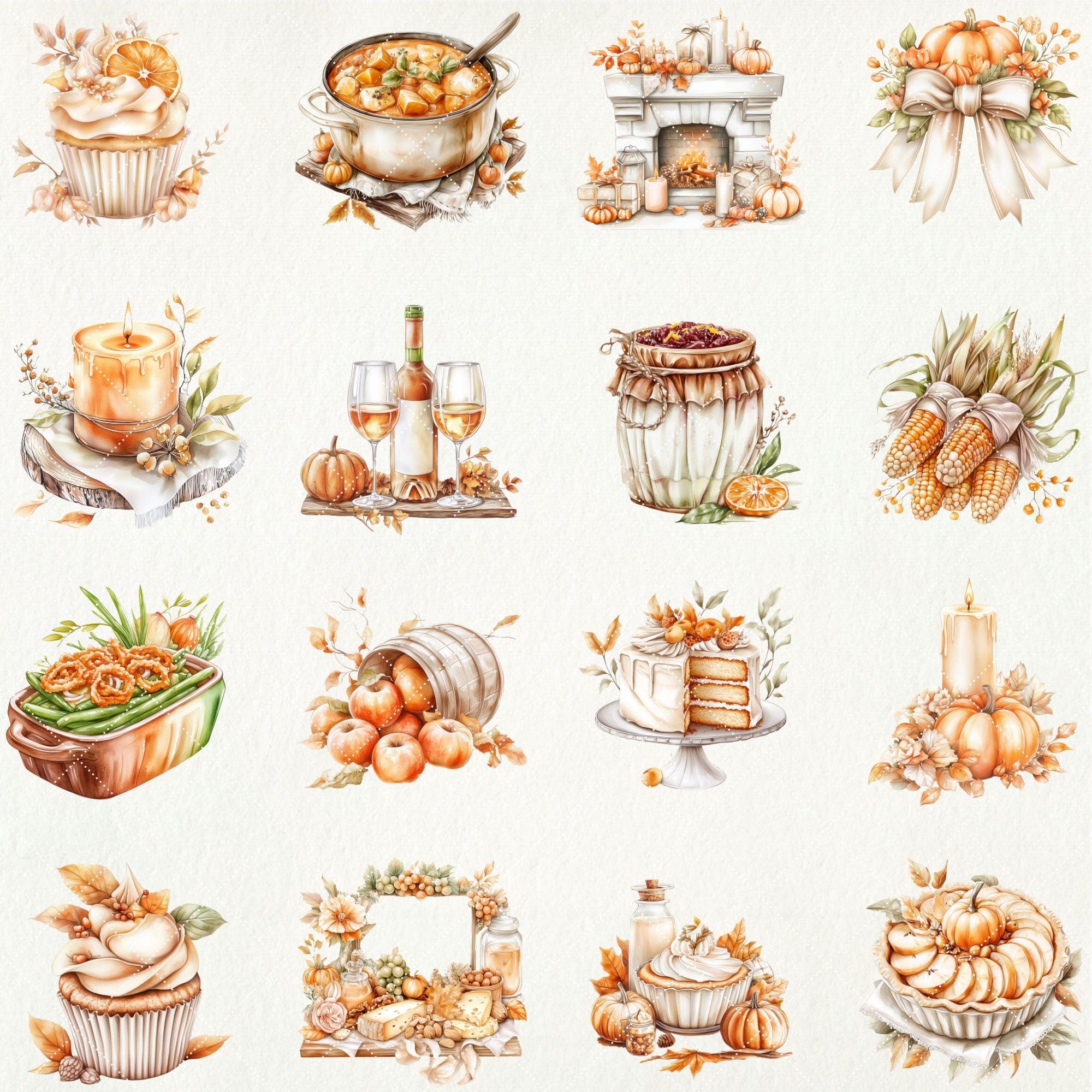 Watercolor Thanksgiving Clipart Collection, Thanksgiving Food Clipart ...