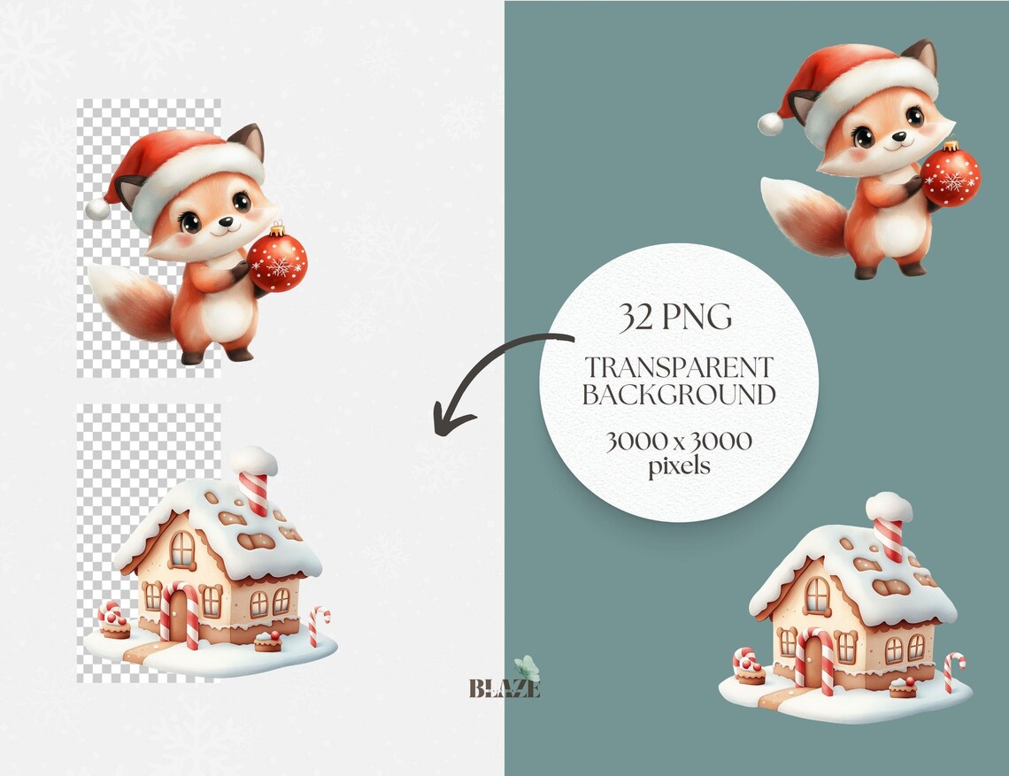 Woodland Clipart Christmas Bundle, Baby Animals PNG, Watercolor Cute ...