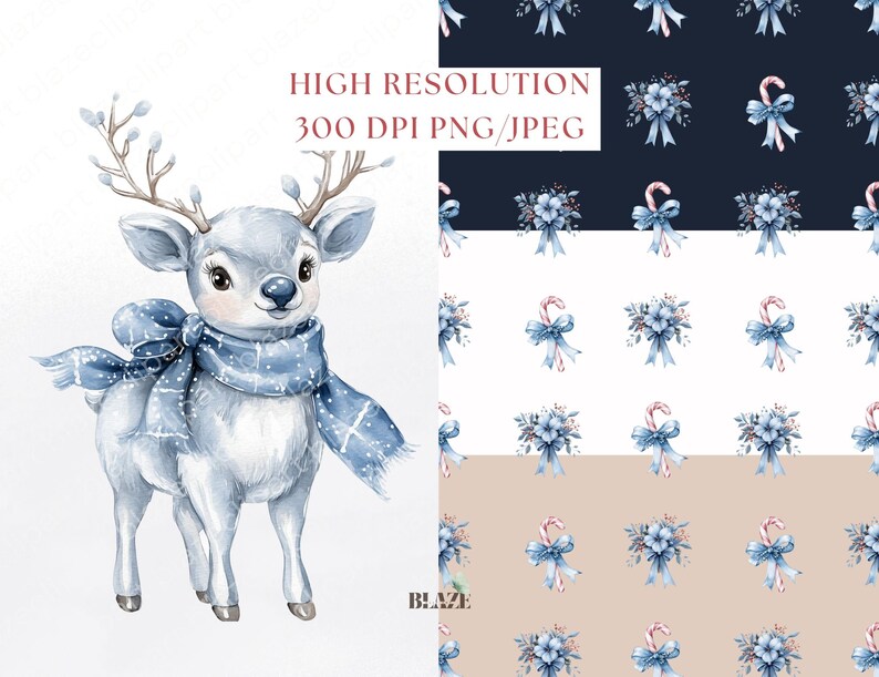 Blue Christmas Watercolor Clipart, Christmas Cuteness PNG, Winter ...