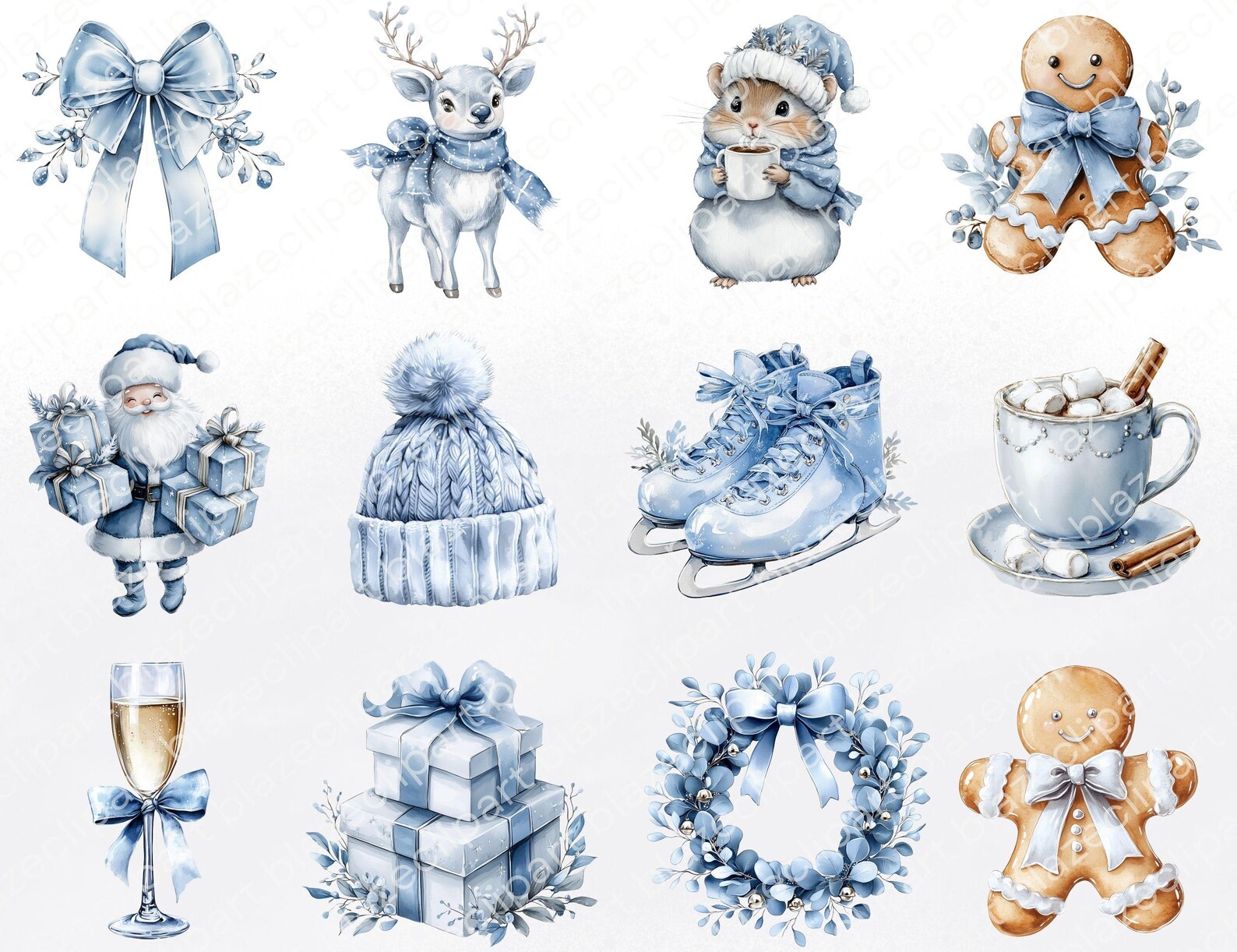 Blue Christmas Watercolor Clipart, Christmas Cuteness PNG, Winter ...