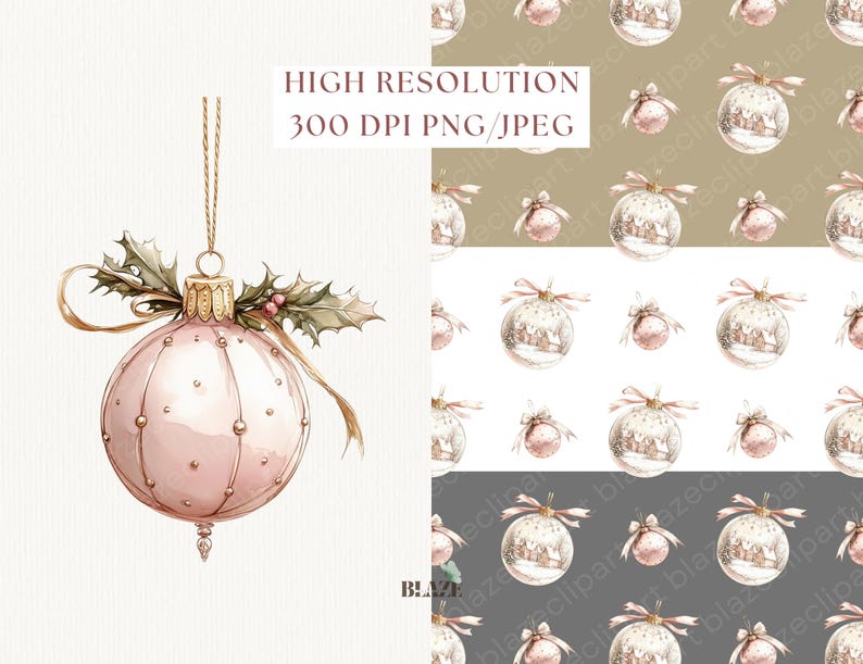 Blush Pink Clipart Baubles Bundle, Pink Xmas Bundle, Watercolor ...
