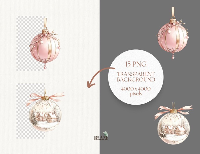 Blush Pink Clipart Baubles Bundle, Pink Xmas Bundle, Watercolor ...