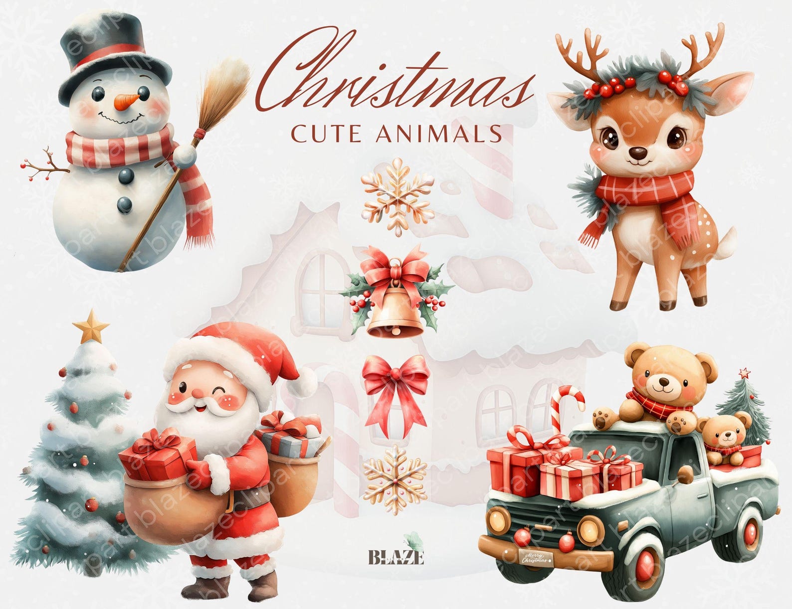 Woodland Clipart Christmas Bundle, Baby Animals PNG, Watercolor Cute ...
