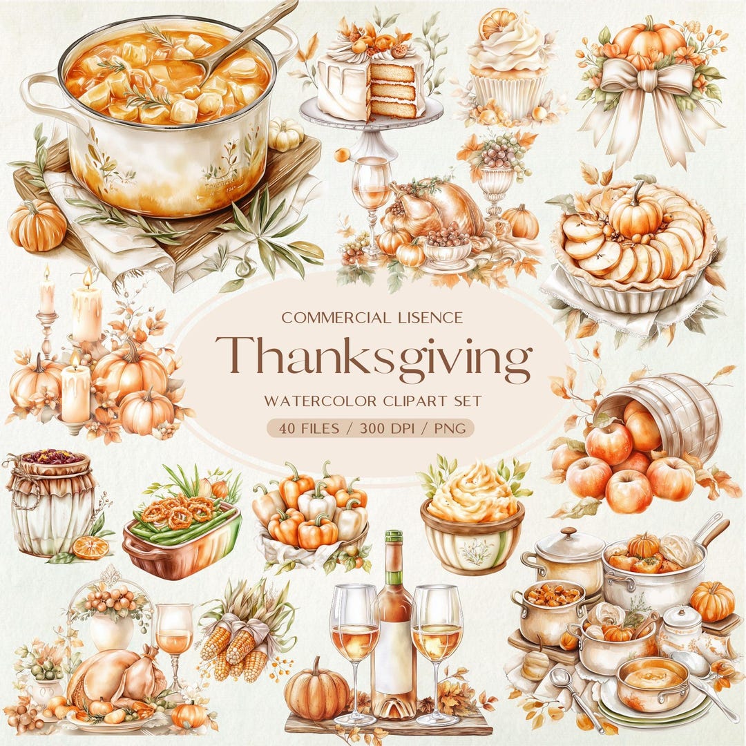 Watercolor Thanksgiving Clipart Collection, Thanksgiving Food Clipart ...