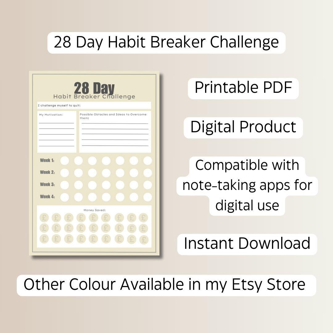 28-day Habit Breaker Challenge Printable Habit Tracker Break Bad Habits ...