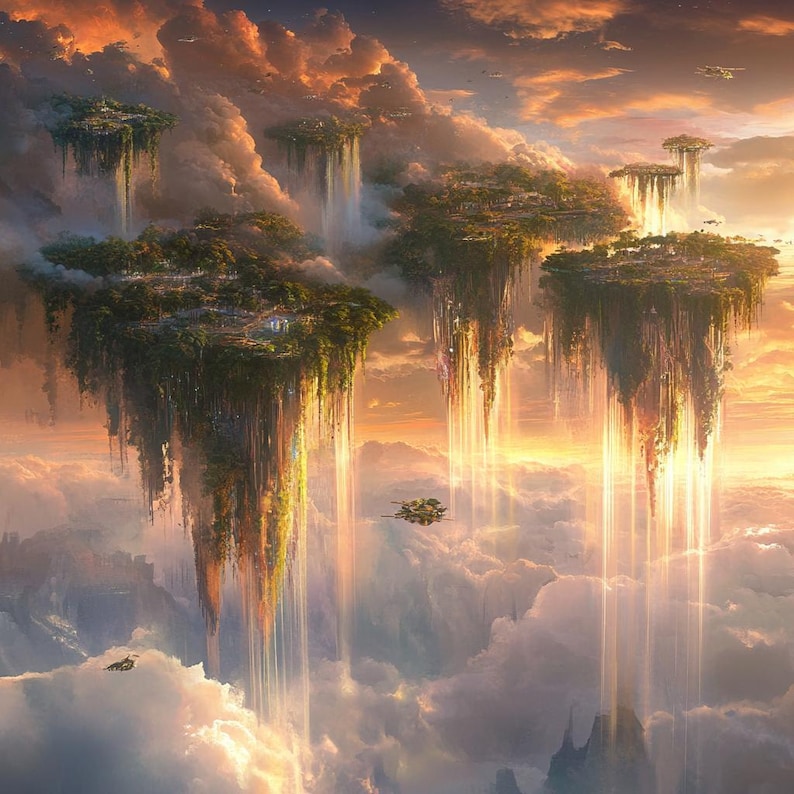 Floating Islands in the Sky Art: Futuristic Garden Landscape, Digital ...