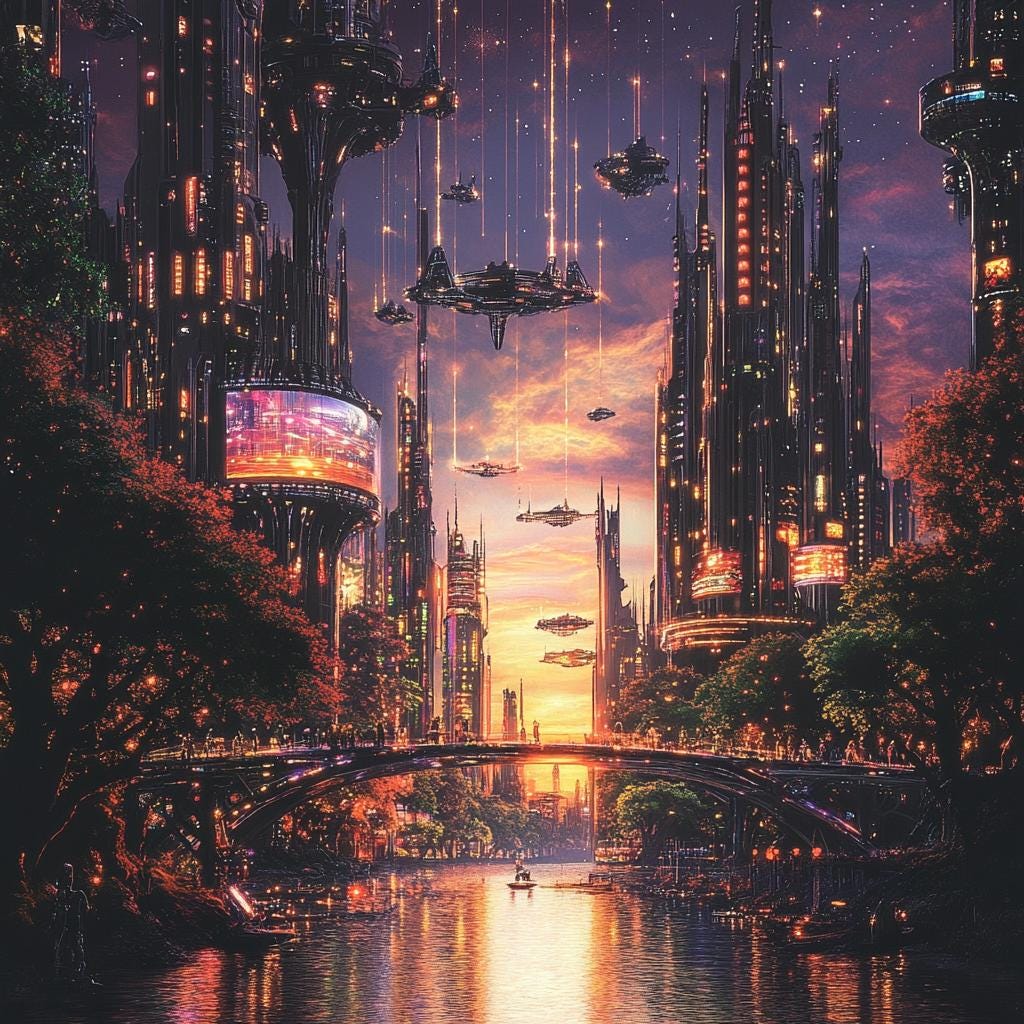 Futuristic Digital Art: Neon Eden Utopia, Sci-fi Cityscape Download ...