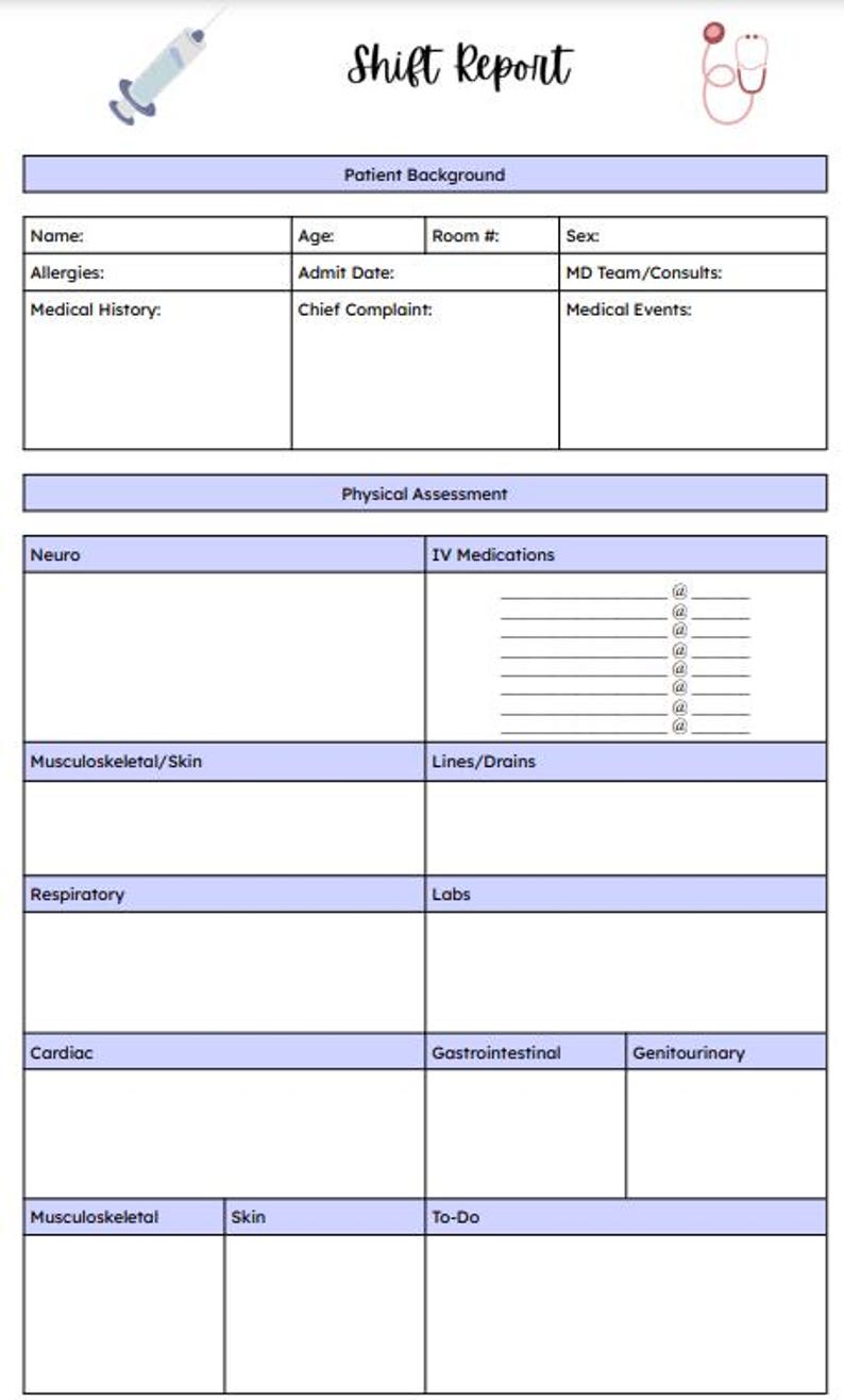 ICU Nurse Report Sheet - Etsy