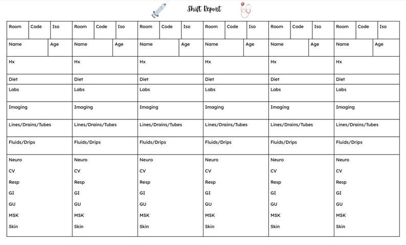 6 Patient Nurse Report Sheet - Etsy