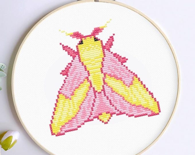 Rosy Maple Moth Cross Stitch Pattern for Beginners Easy Cute Home Decor ...