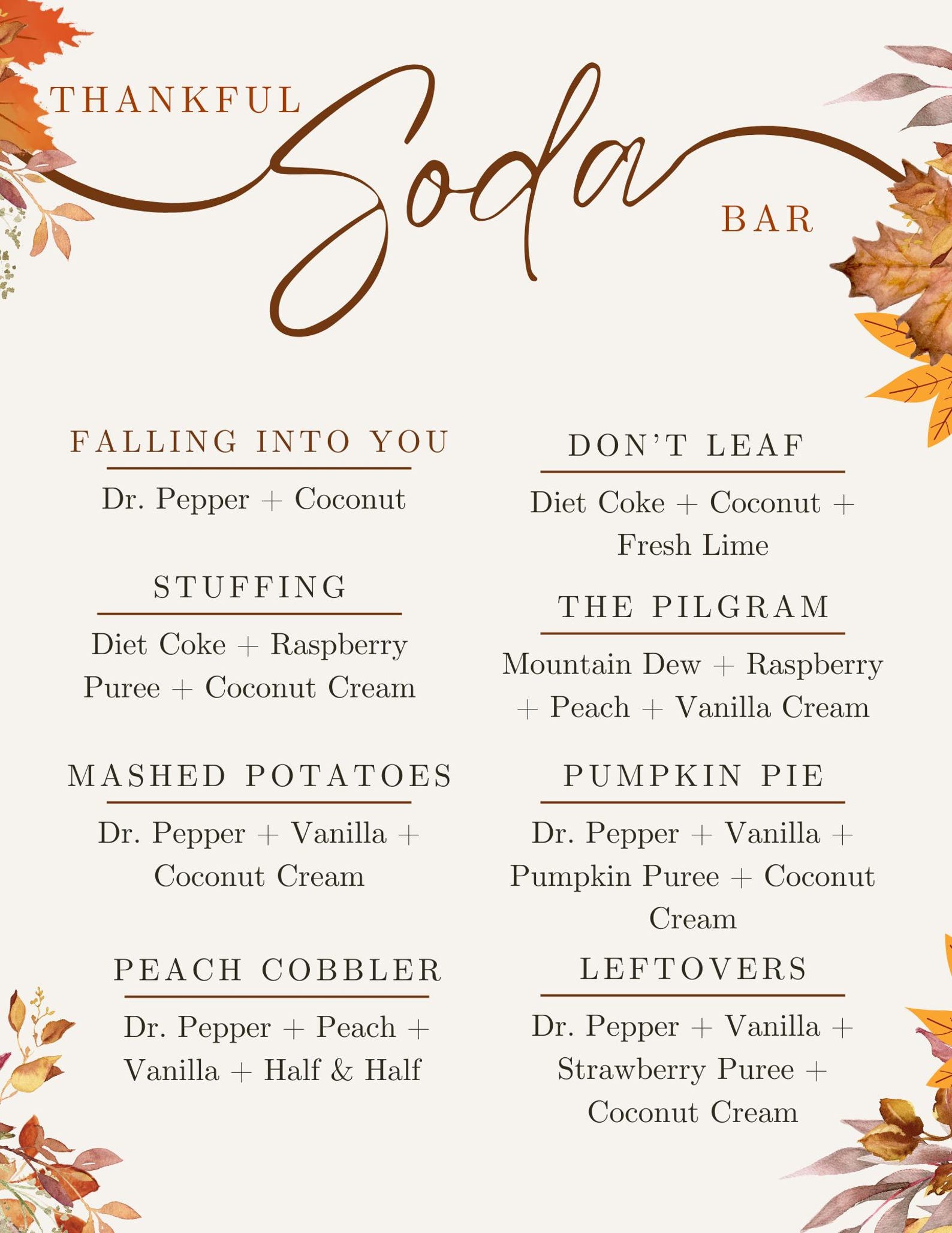 Thankful Soda Bar Sign | Thanksgiving Decor | Drink Bar | Editable ...