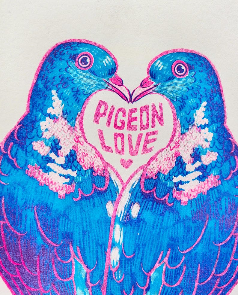 Pigeon Love Risograph Print - Etsy