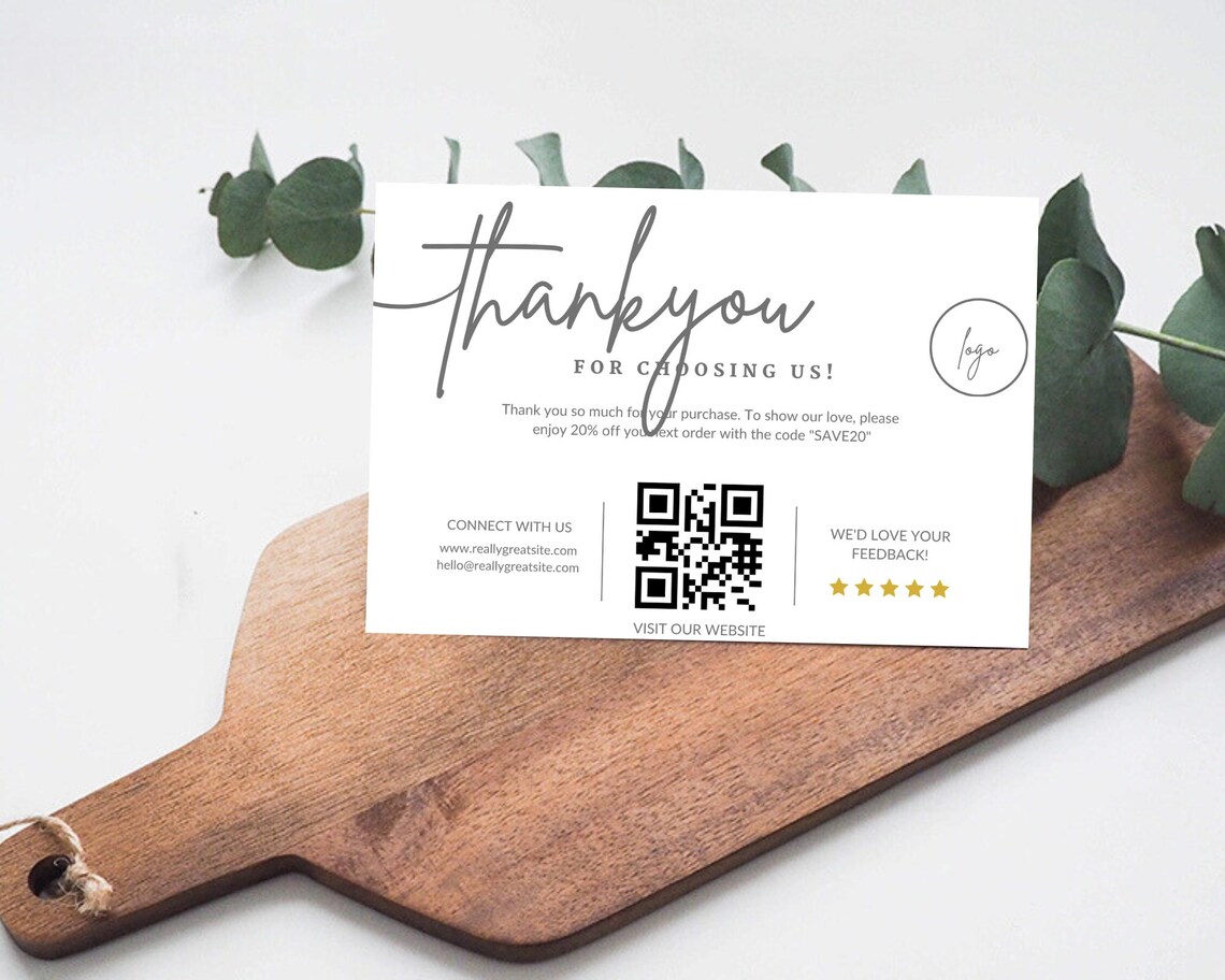 Editable QR Code Thank You Card, Small Business Thank You, Qr Code Diy ...