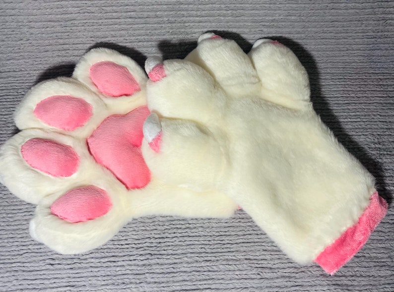 Pink and White Puffy Four Finger Fursuit Cat Paws - Etsy