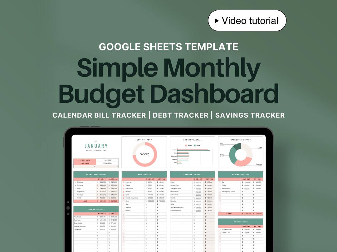 Monthly Budget Planner for Google Sheets, Includes Calendar Bill ...
