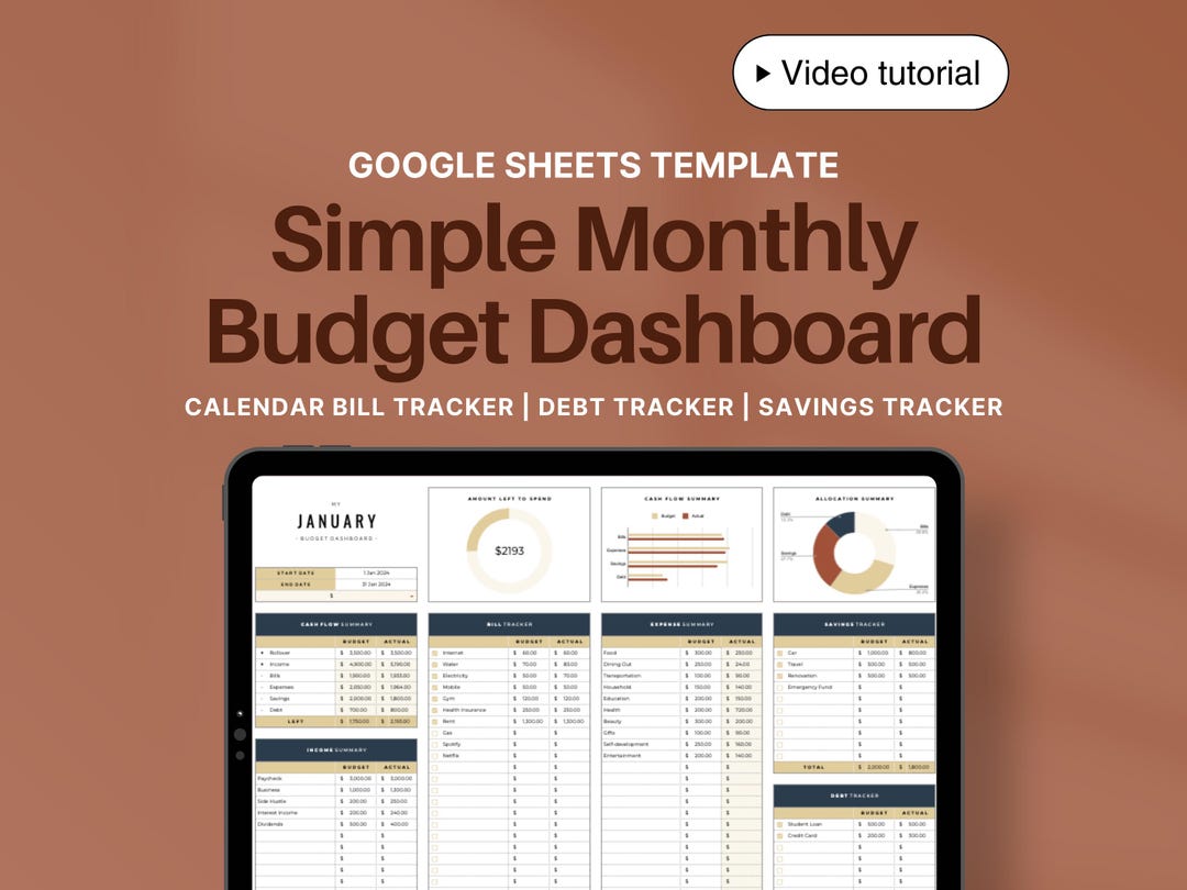 Monthly Budget Planner for Google Sheets, Includes Calendar Bill ...