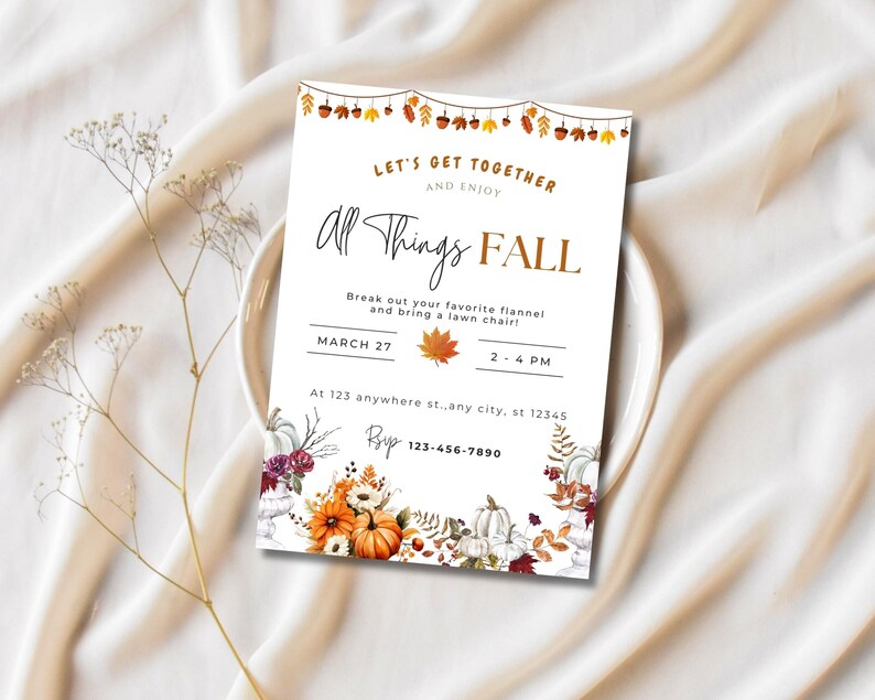 All Things Fall Invitation,editable Fall Harvest Festival Invitation ...