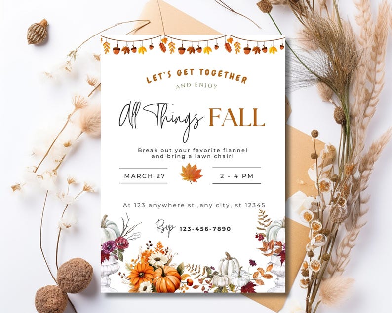 All Things Fall Invitation,editable Fall Harvest Festival Invitation ...