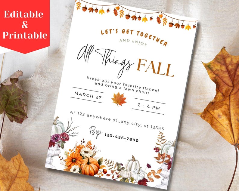 All Things Fall Invitation,editable Fall Harvest Festival Invitation ...