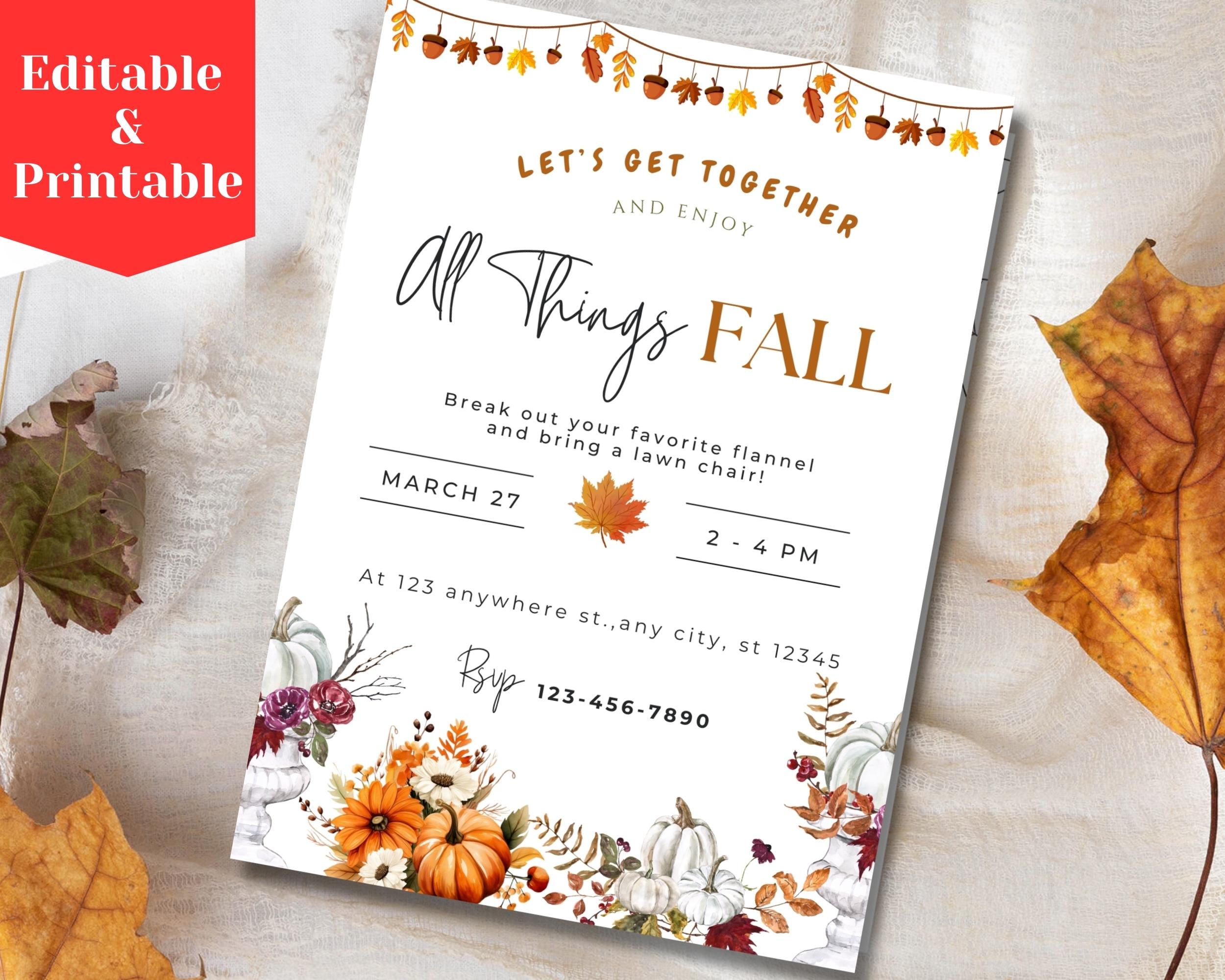 All Things Fall Invitation,editable Fall Harvest Festival Invitation ...