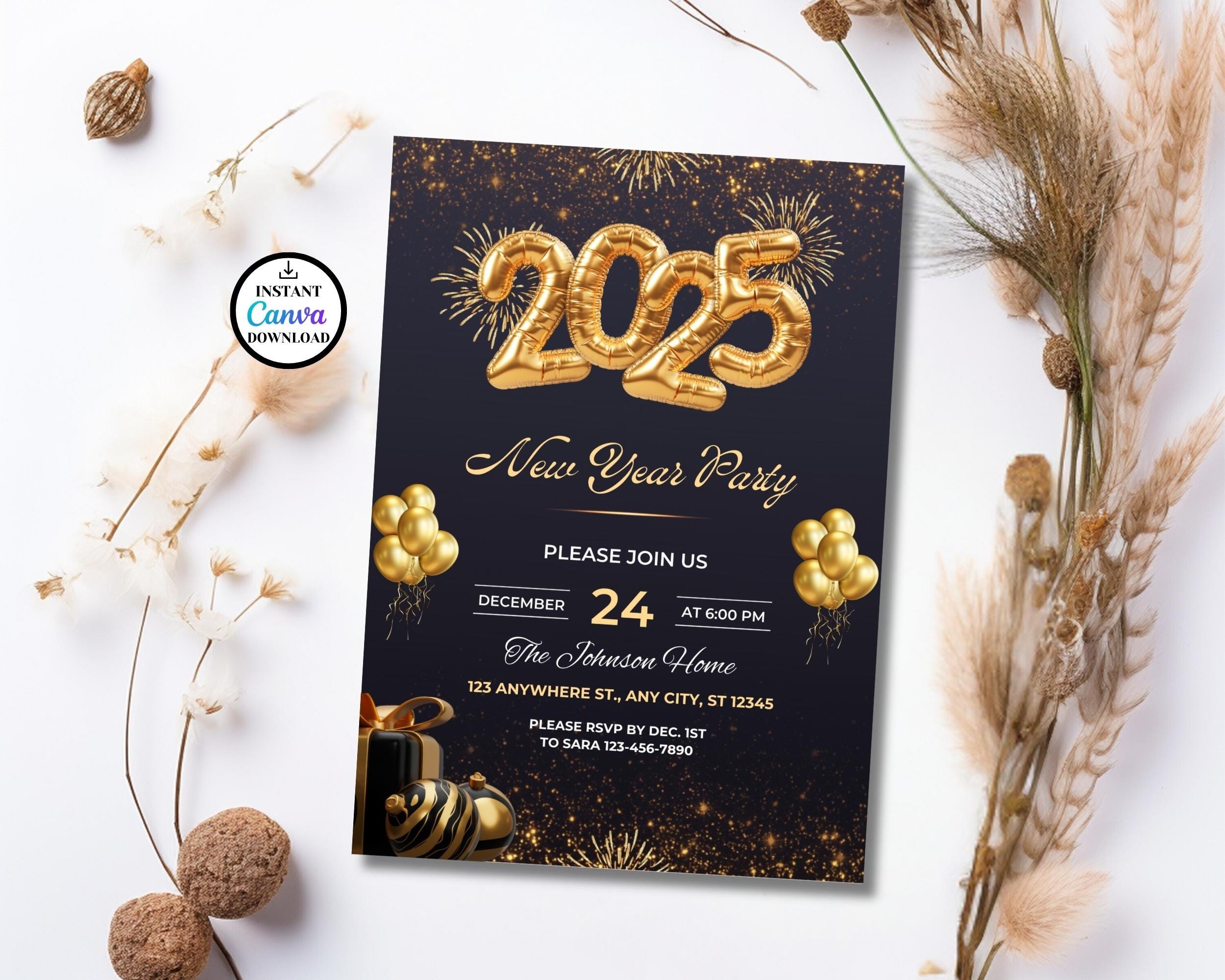 2025 New Years Party Invitation Template,new Years Party Invitation ...