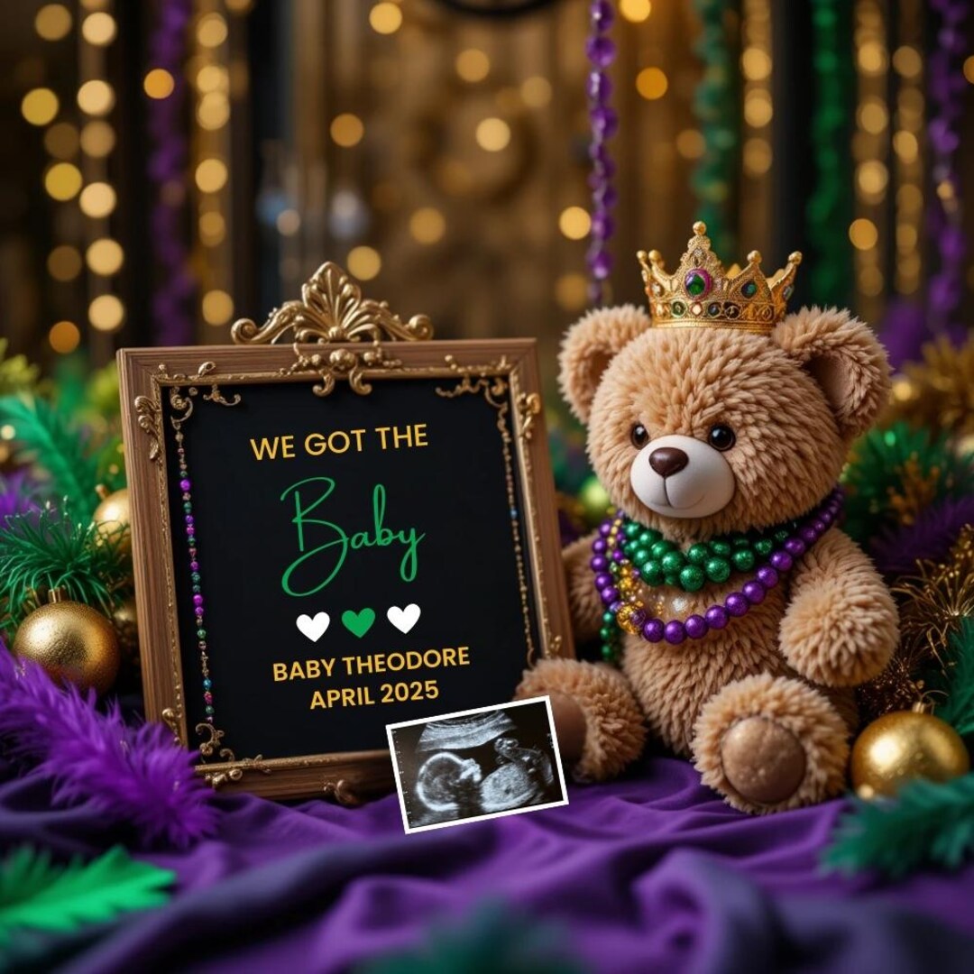 Mardi Gras Pregnancy Announcement Digital,mardi Gras Boy Reveal,we're ...