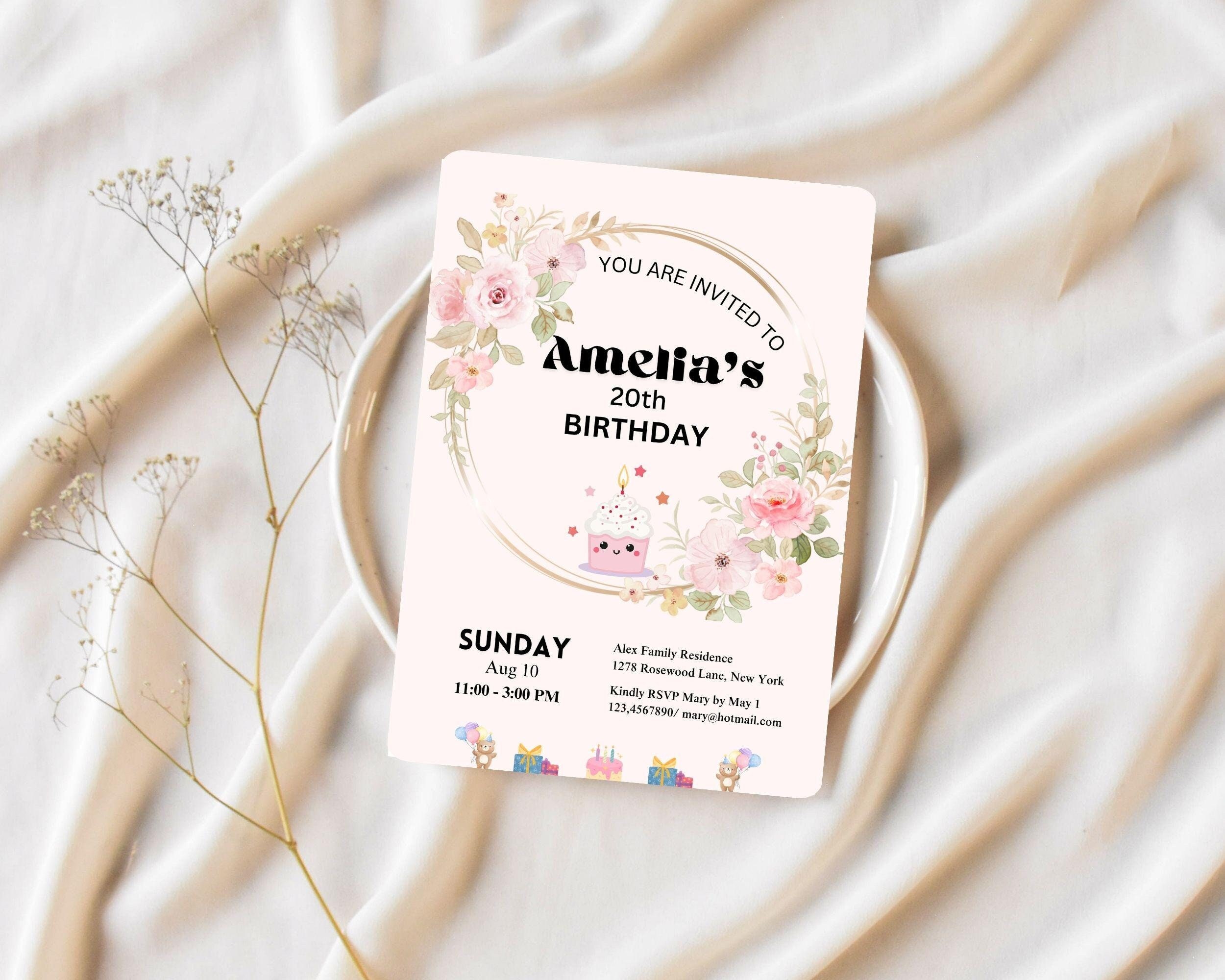 Floral Birthday Invitation,floral Birthday Invite,wild Flower Design ...