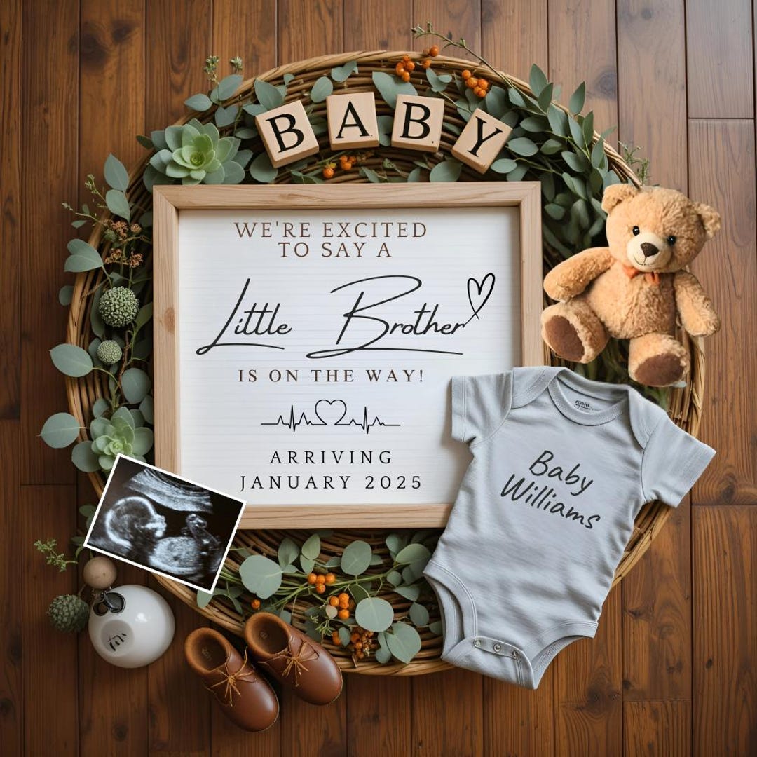 Little Brother Announcement Digital, It's a Boy Pregnancy Announcement ...