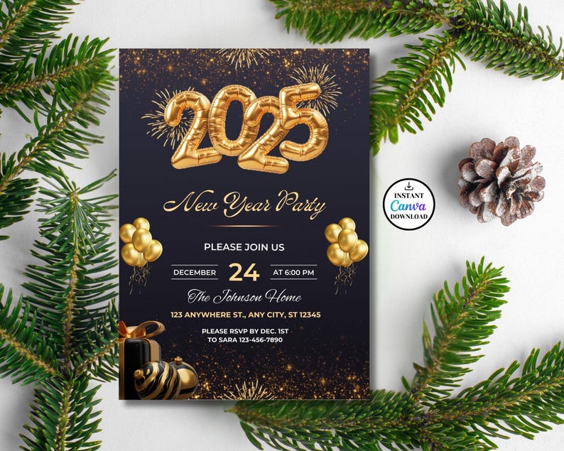 2025 New Years Party Invitation Template,new Years Party Invitation ...