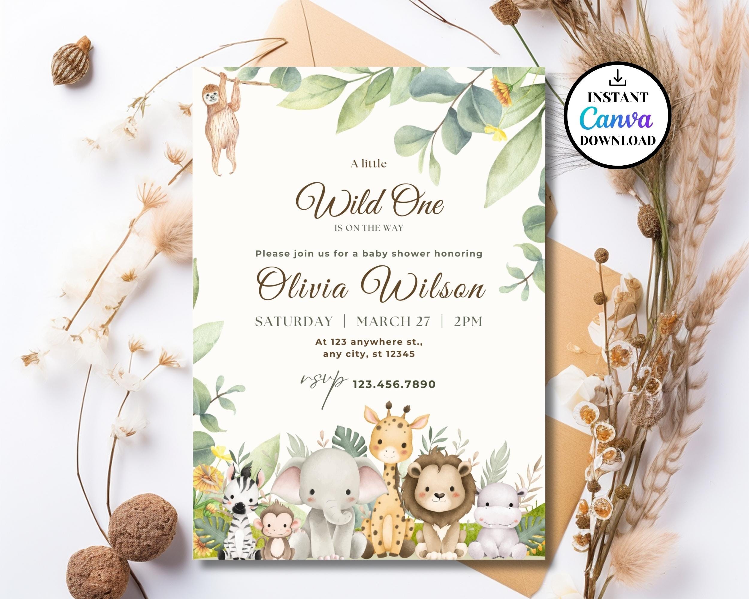 Safari Baby Shower Invitation,editable Safari Baby Shower Invitation ...