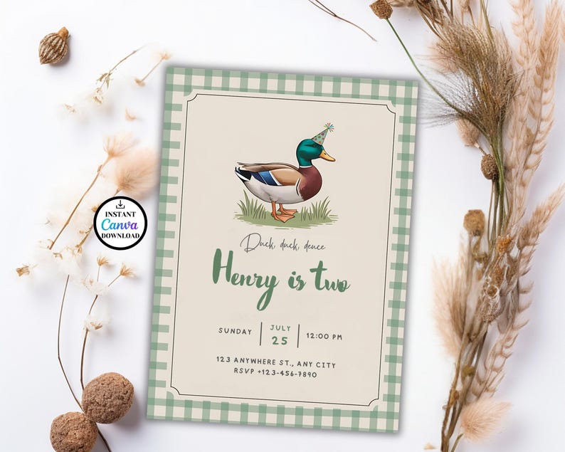 Duck Birthday Party Invitation Digital, 1st 2nd 3rd Boy Girl Invite ...