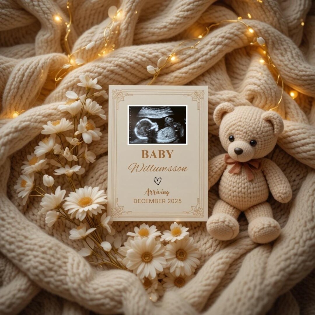 Neutral Pregnancy Announcement Digital, Teddy Bear Baby Announcement ...