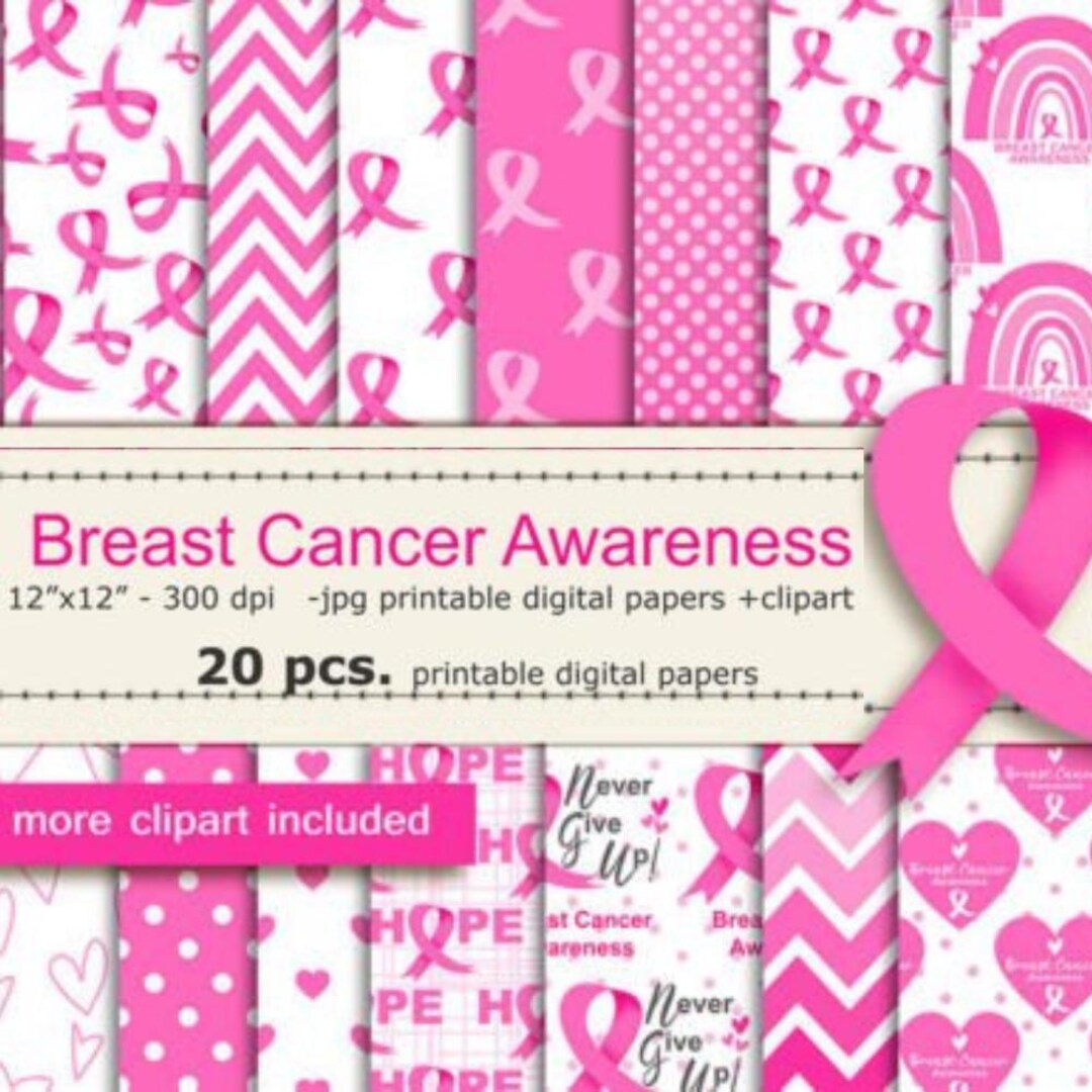 Breast Cancer Awareness Digital Papers 20 JPG Backgrounds 16 Clipart ...