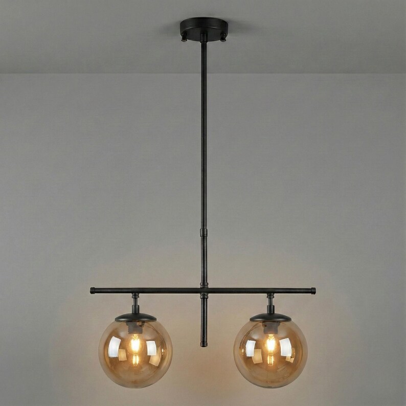 Modern Linear Pendant Light: 2-globe Black-gold Fixtures - Etsy