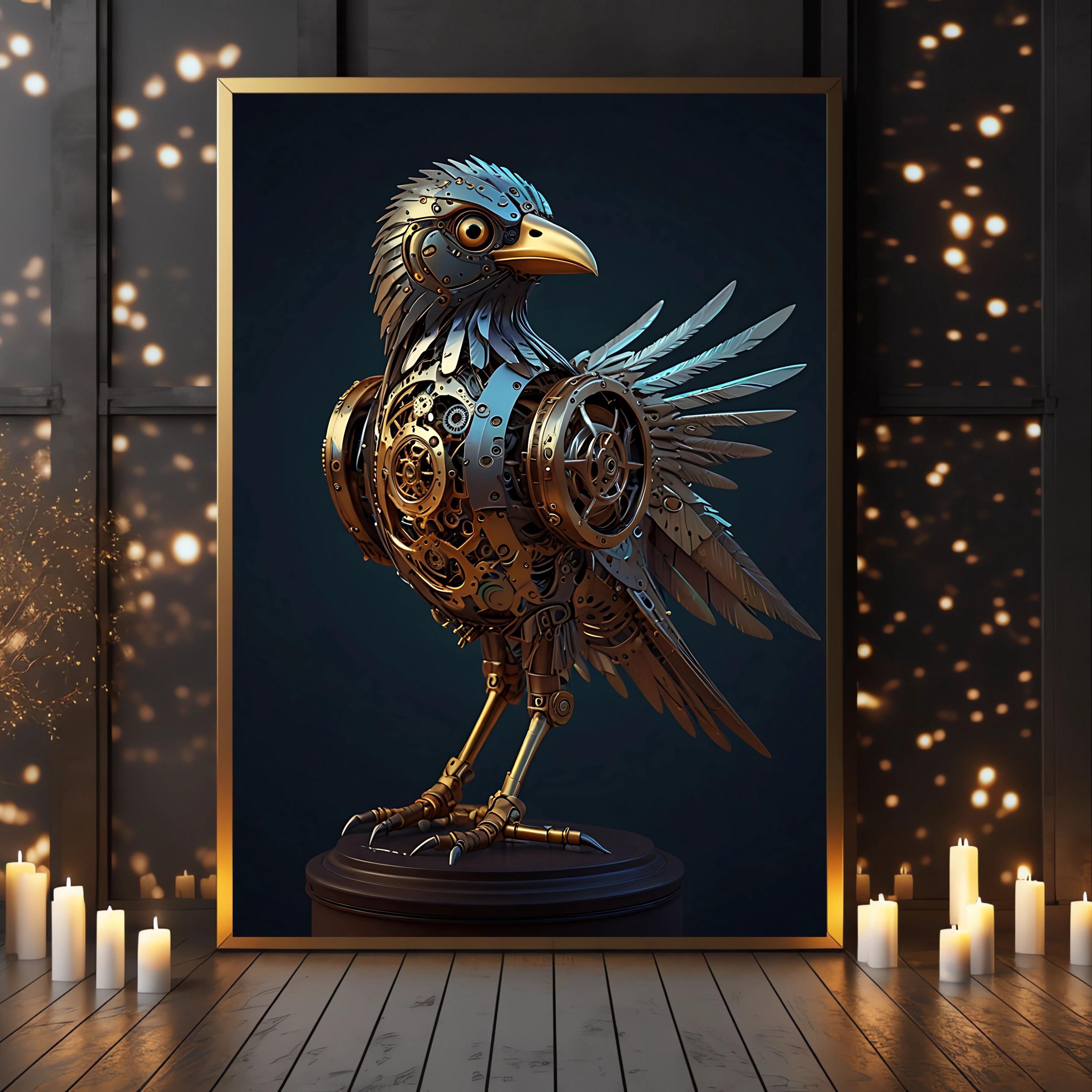 Steampunk Mechanical Bird Art Print Clockwork Fantasy, Robotic Decor ...